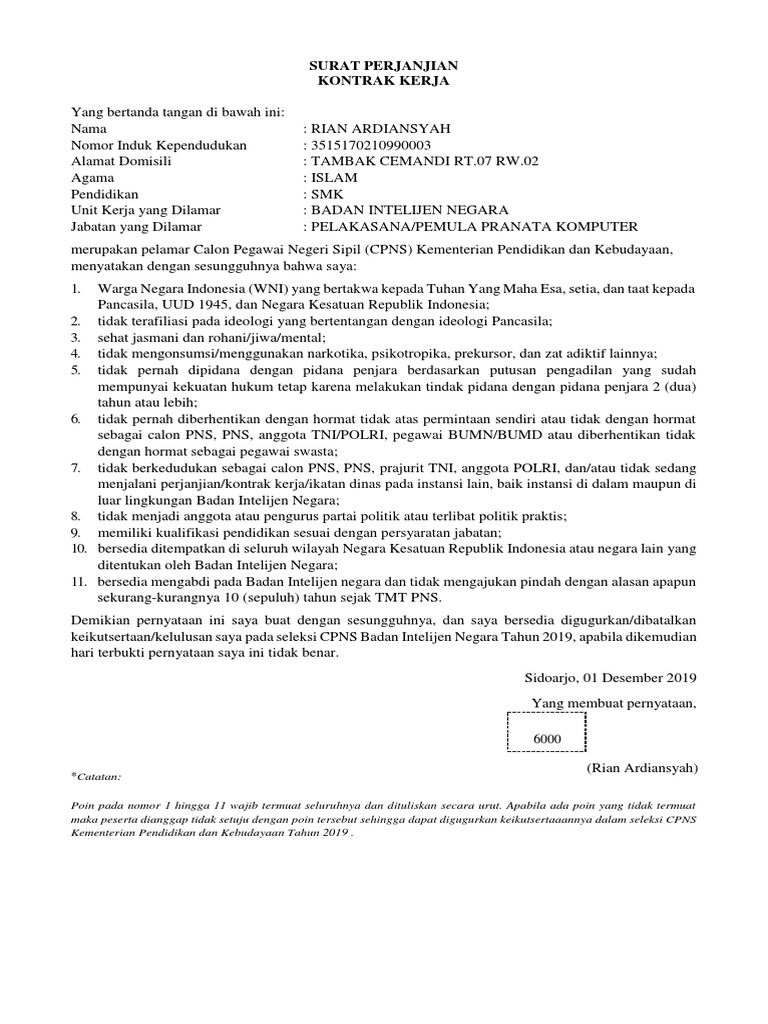 Format - Surat - Perjanjian Rian | PDF