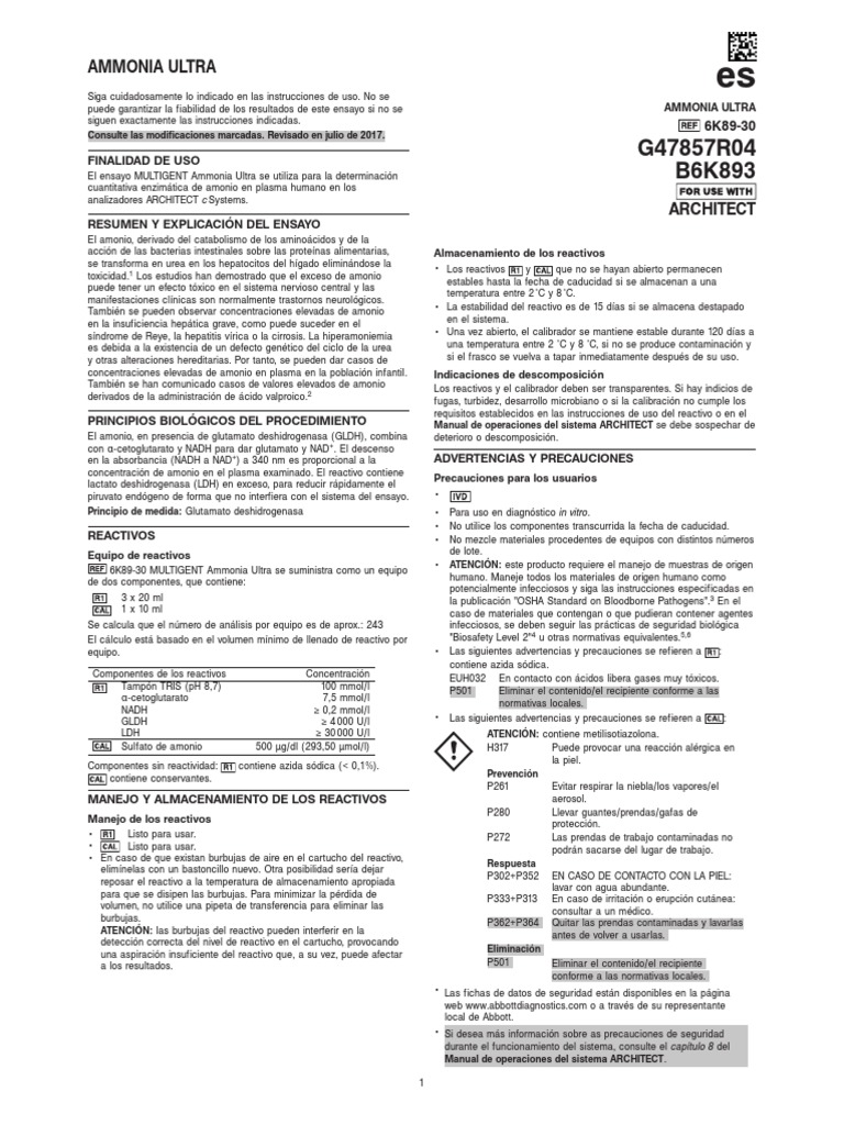 Inserto Amonio PDF | PDF | Laboratorios | Calibración
