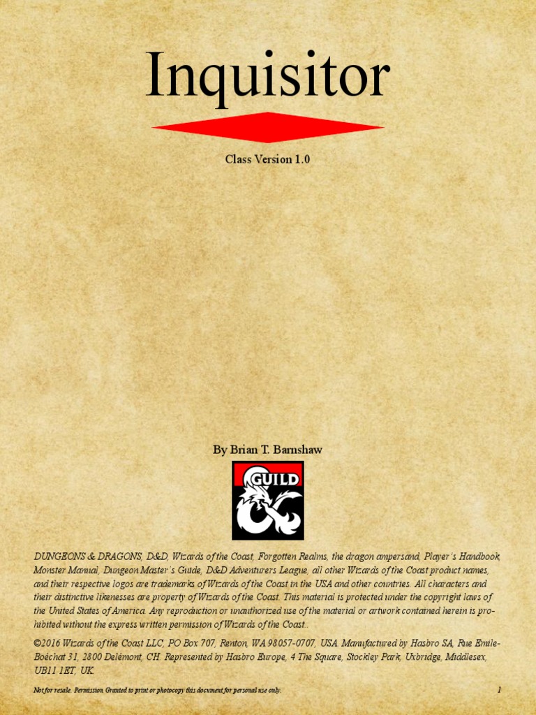 Inquisitor Class (D&D 5e) | PDF | Wizards Of The Coast | Dungeons & Dragons