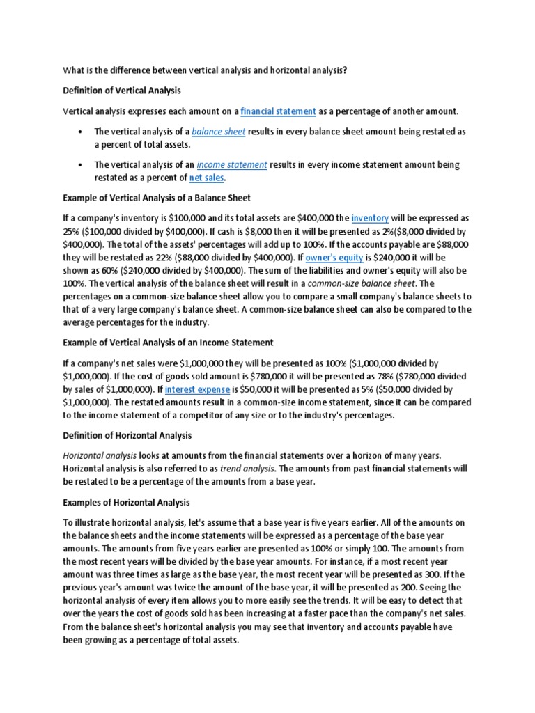 What Is The Difference Between Vertical Analysis and Horizontal Analysis | PDF | Balance Sheet ...