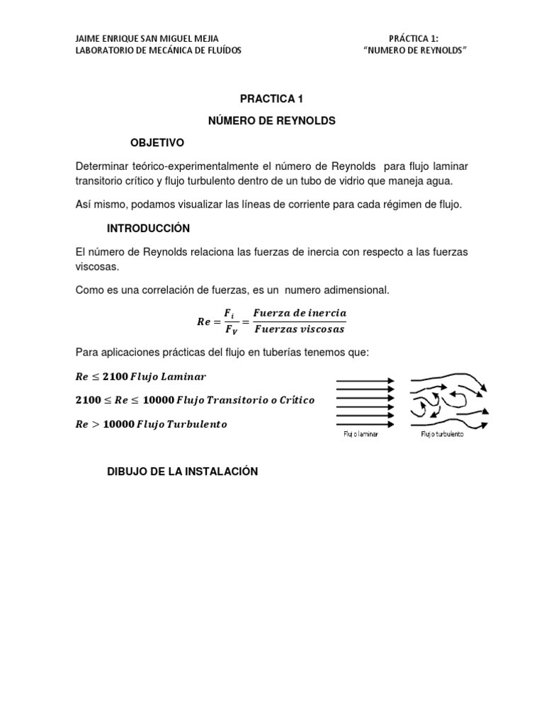 Practica 1 Numero de Reynolds | PDF | Numero Reynolds | Flujo laminar