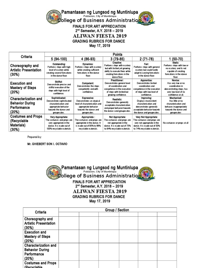 Rubrics For Dance | PDF | Psychological Concepts | Behavioural Sciences