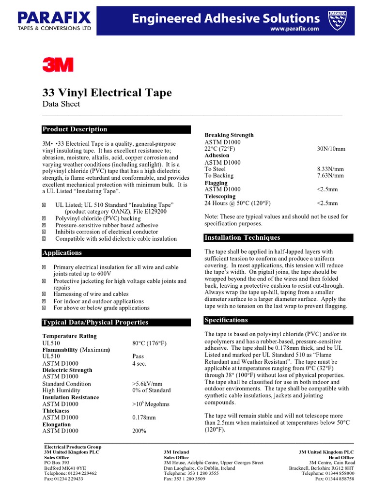 3m Electrical Tape PDF | PDF | Insulator (Electricity) | Polyvinyl Chloride