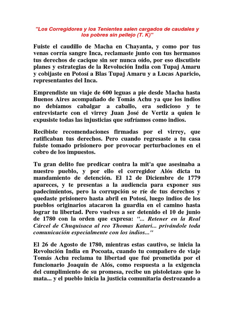 Tomas Katari | PDF | America latina | América del Sur