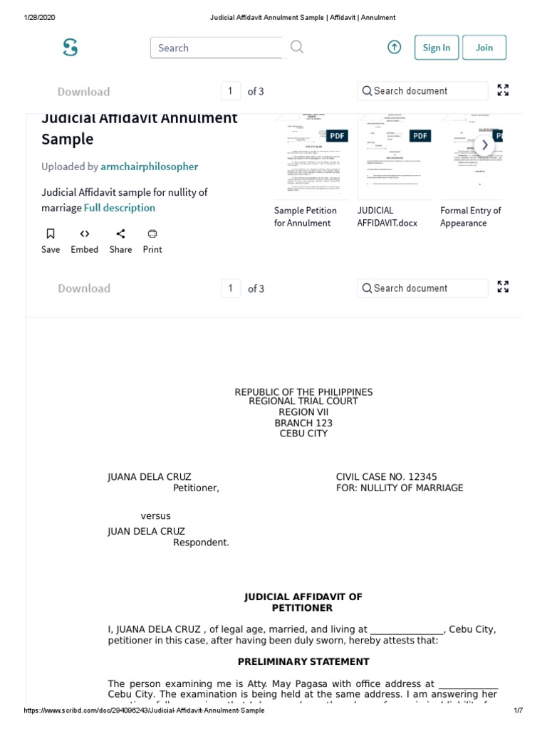 Judicial Affidavit Annulment Sample - Affidavit - Annulment PDF | PDF ...