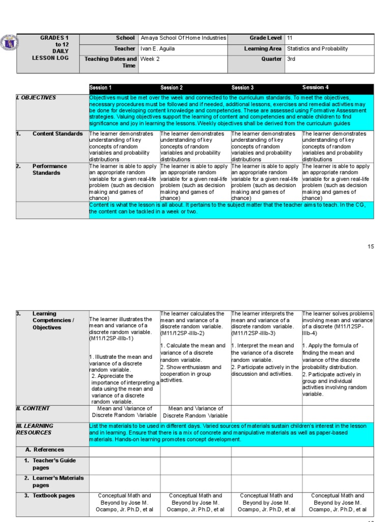 School Statistics Lesson on Mean and Variance | PDF | Expected Value ...