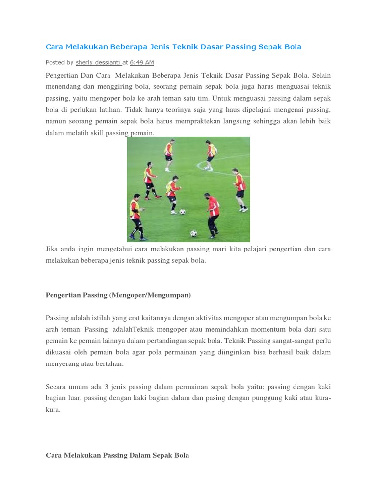 Cara Melakukan Beberapa Jenis Teknik Dasar Passing Sepak Bola | PDF ...