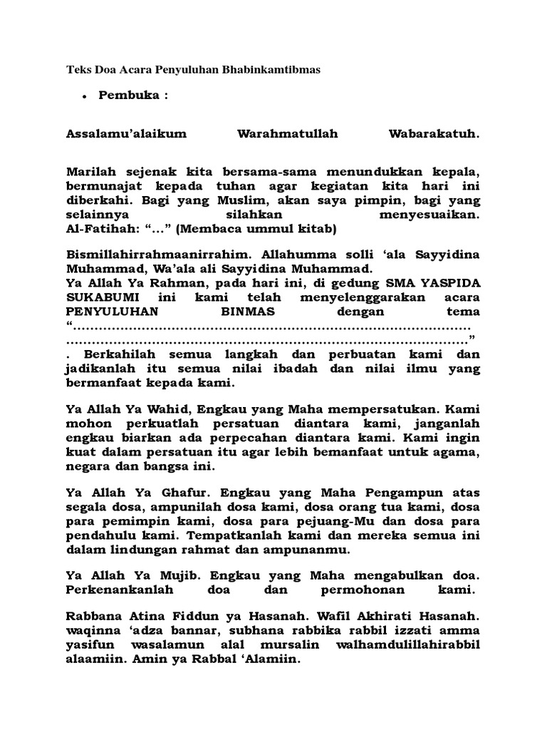 Teks Doa Acara Penyuluhan Bhabinkamtibmas | PDF