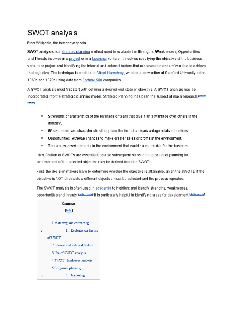 SWOT Analysis: Strategic Planning Project Business | PDF | Swot ...
