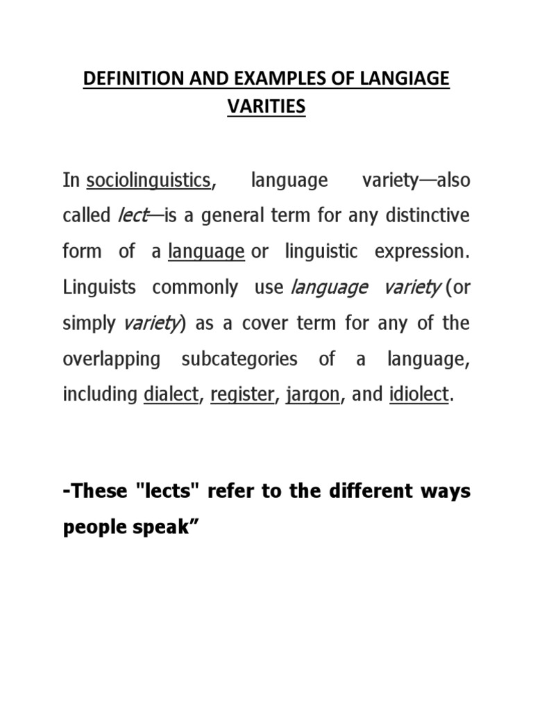 Definition and Examples of Langiage Varities | PDF | Language Varieties ...
