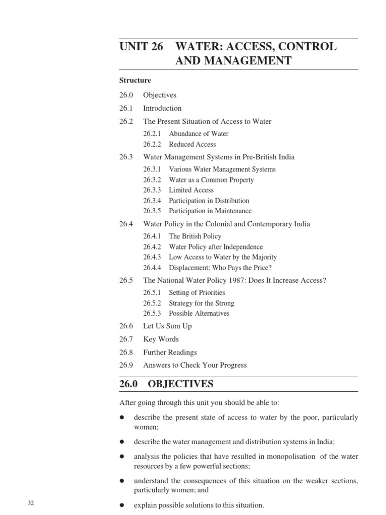 Unit 26 Water: Access, Control and Management: Structure | PDF ...