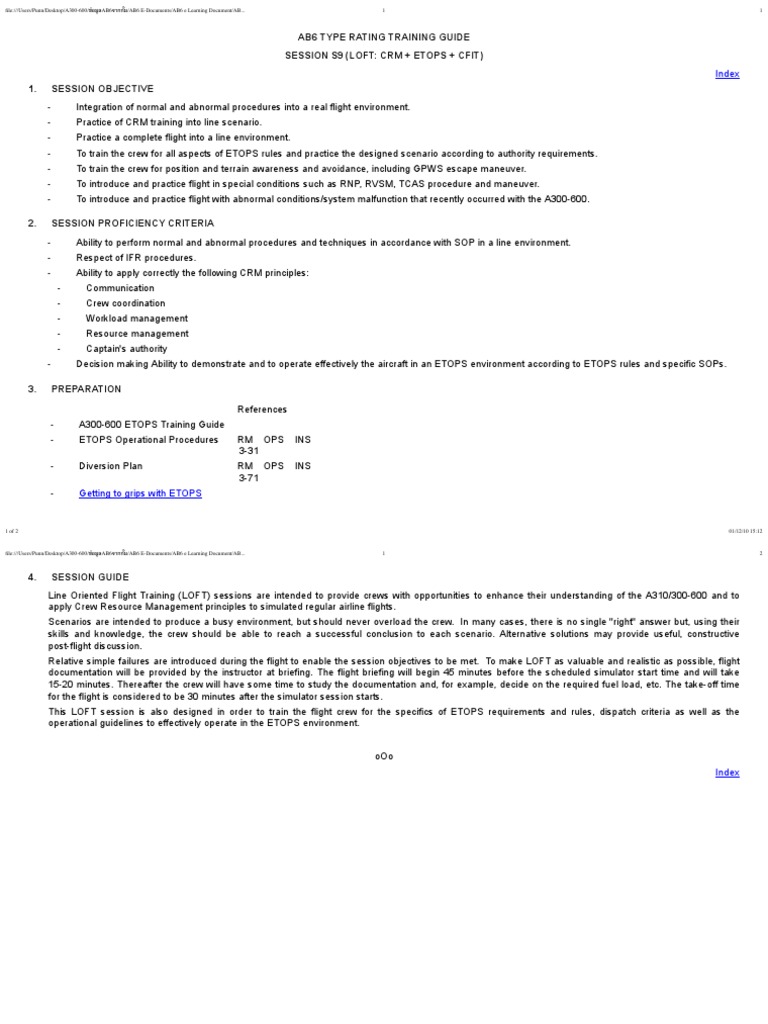Index: Ab6 Type Rating Training Guide Session S9 (Loft: CRM + Etops ...