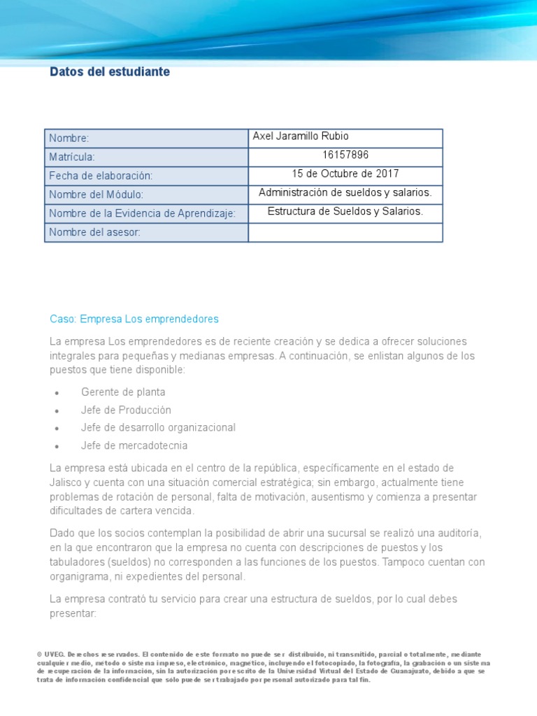 Axel Jaramillo Estructura Sueldos Salarios | PDF | Salario | Titulo ...