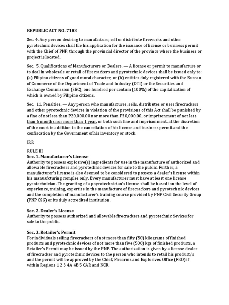 RA 7183 Firecrackers | PDF | U.S. Securities And Exchange Commission ...
