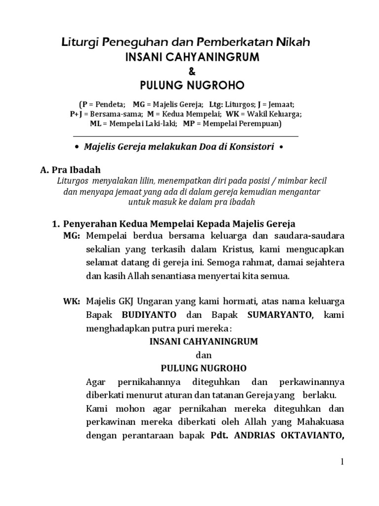 Liturgi Pemberkatan Pernikahan GBI | PDF | Kajian Bahasa Asing | Agama ...