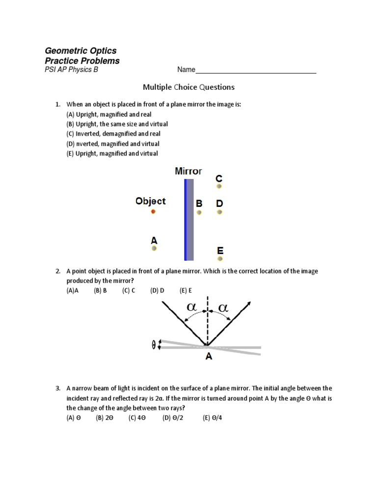 Geometric Optics Practice Problems | PDF | Refraction | Mirror