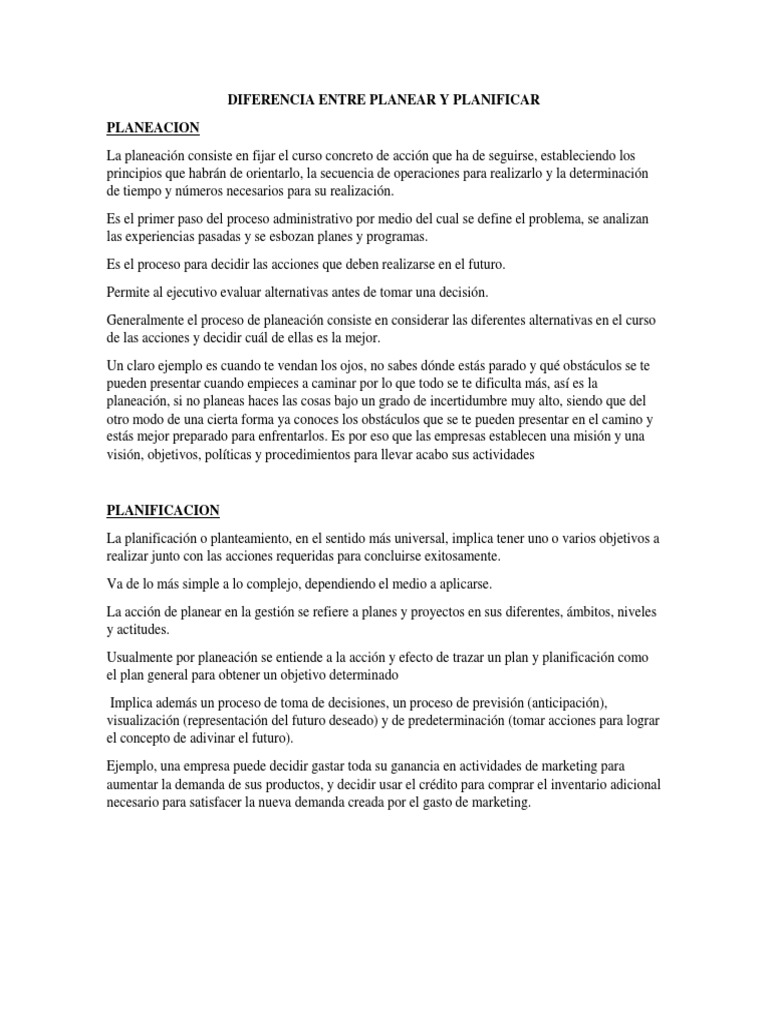Diferencia Entre Planear y Planificar | PDF