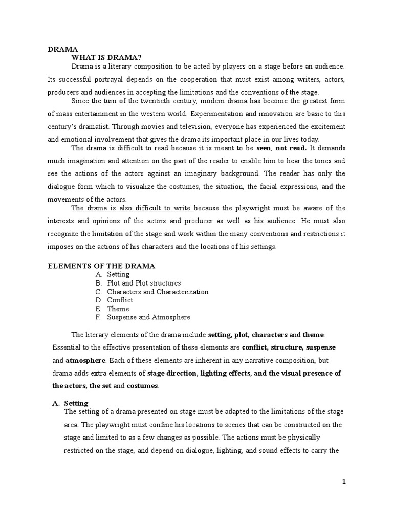 Elements of Drama One Act Play | PDF | Adverb | Tragedy