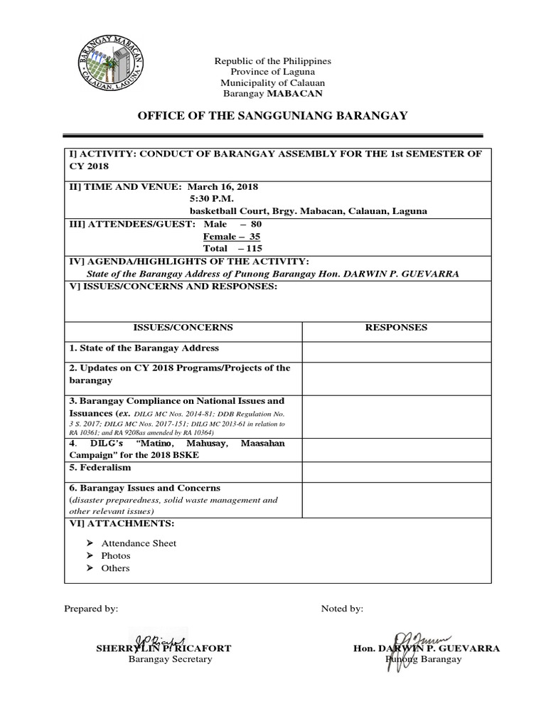 Barangay Assembly Highlights | PDF | Government | Justice