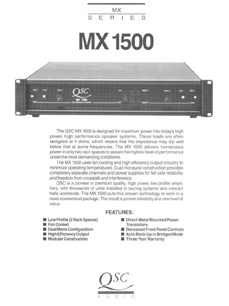 QSC MX-1500 Amplifier | PDF