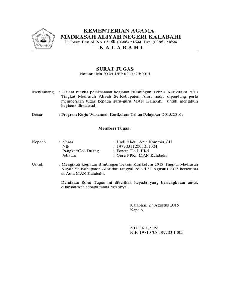 Surat Tugas MGMP Man | PDF