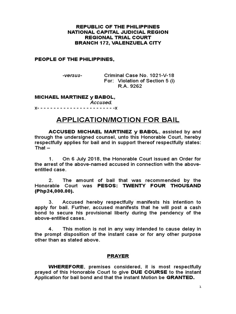 Motion For Bail | PDF | Bail | Judiciaries