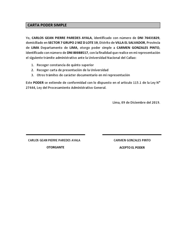 Carta Poder Simple | PDF