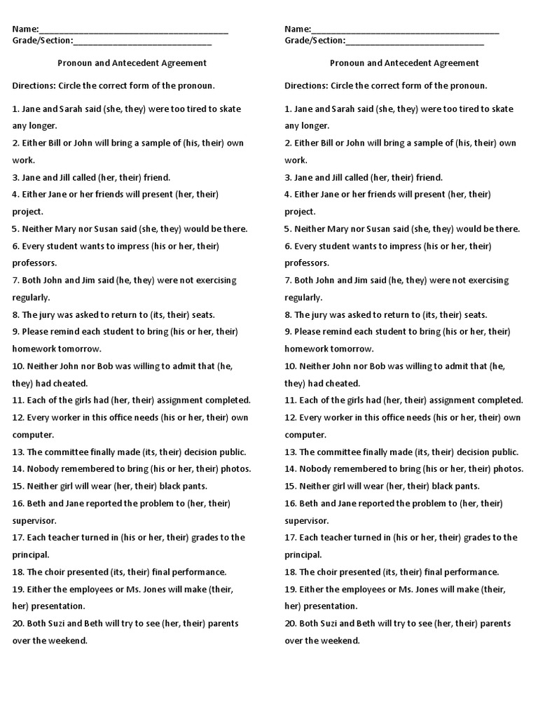 Pronoun and Antecedent Agreement Quiz | PDF | Language Arts & Discipline