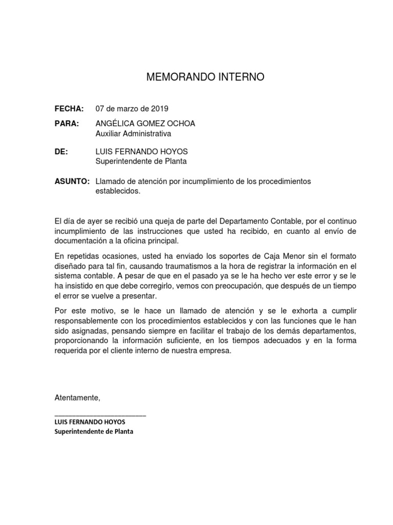 Ejemplo de Memorando Disciplinario | PDF