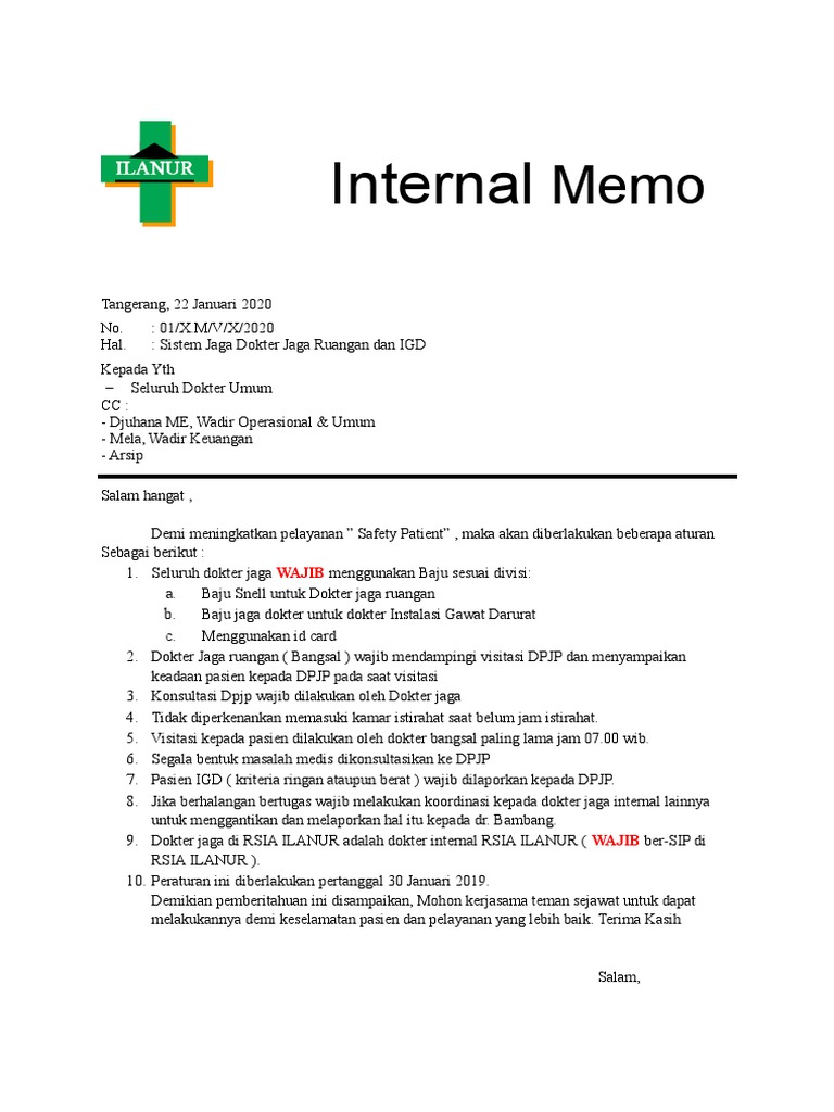 Memo Internal Dokter Jaga | PDF