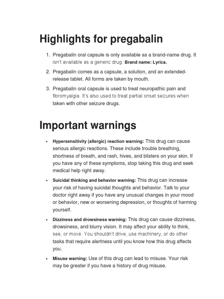 Side Effects of Pregabalin Drug | PDF | Dose (Biochemistry) | Chemistry