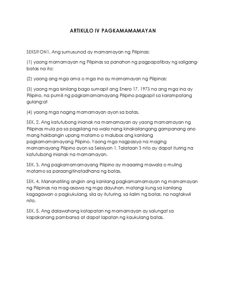 Artikulo Iv Pagkamamamayan | PDF
