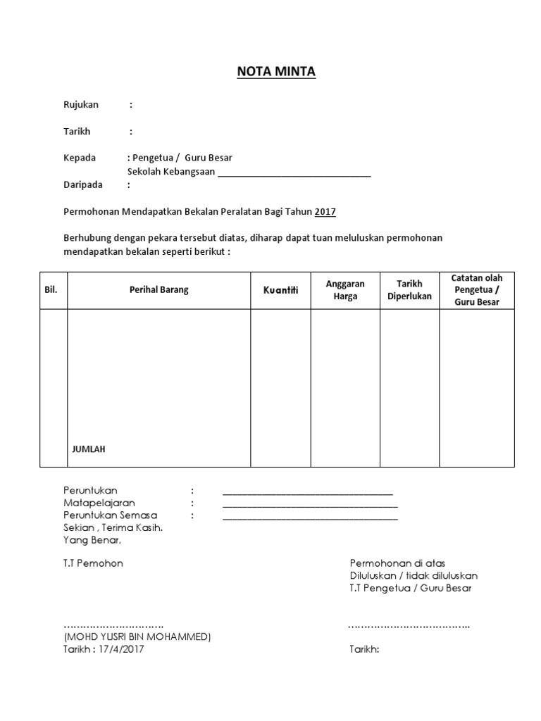 Nota Minta 1.1 | PDF