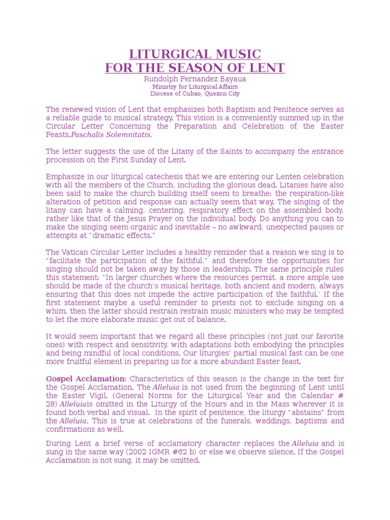 Liturgical Music For Lent | PDF | Lent | Mass (Liturgy)