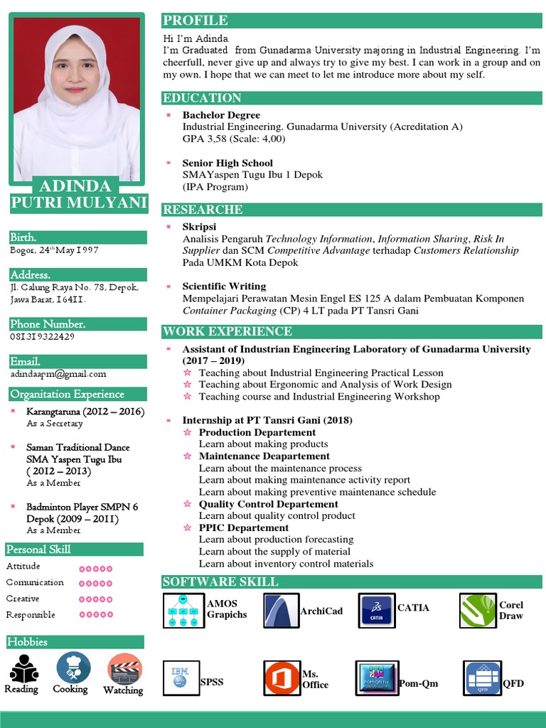 CV Adinda Putri M | PDF | Industrial Engineering | Engineering