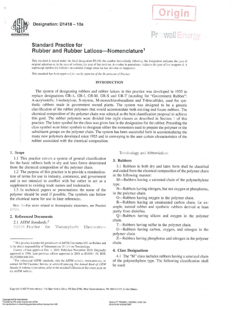 ASTM D1418-1a - Standard Practice For Rubber and Rubber Latices | PDF