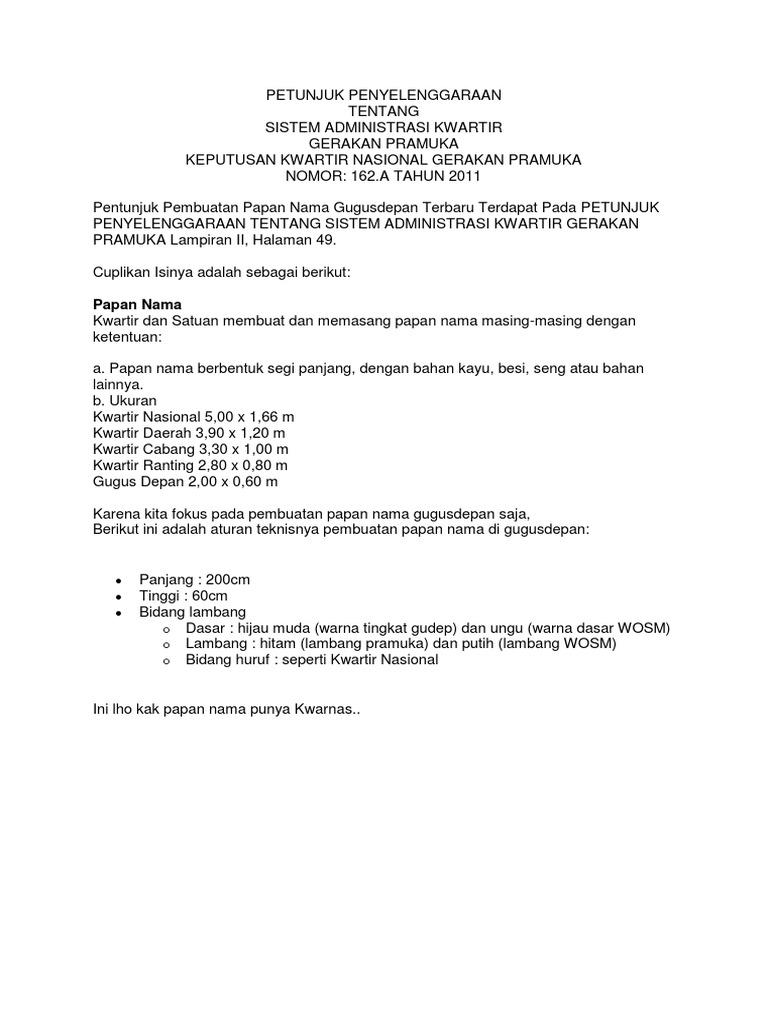 Petunjuk Papan Nama Gudep | PDF