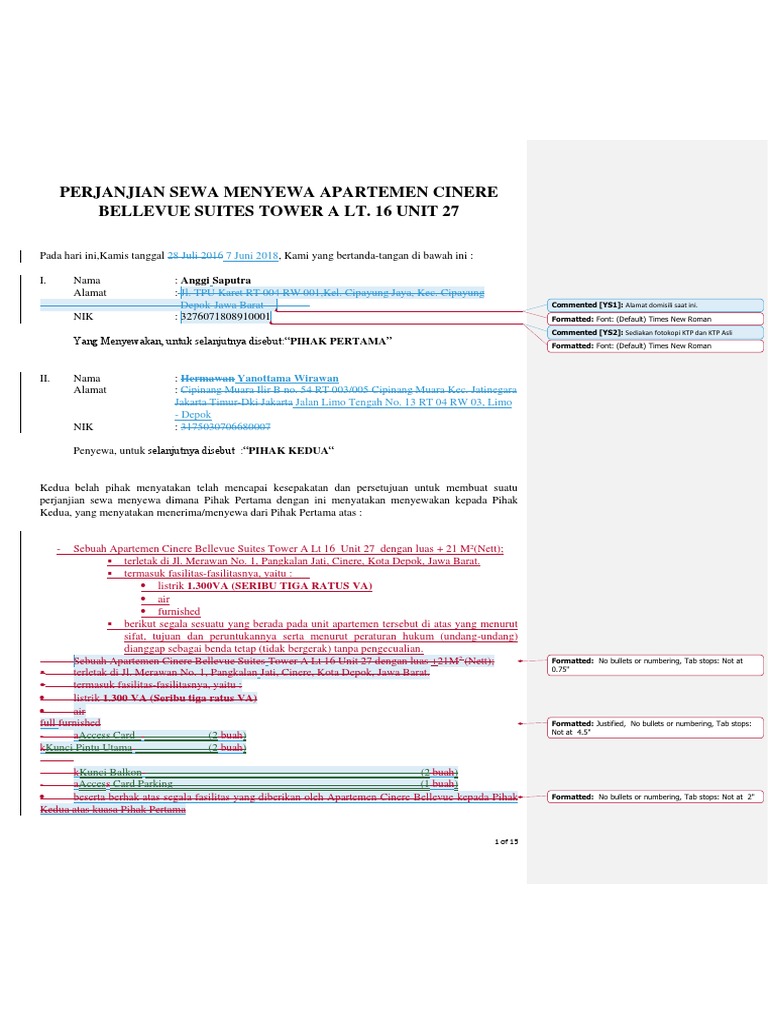 Surat Perjanjian Sewa Menyewa Apartemen Pdf