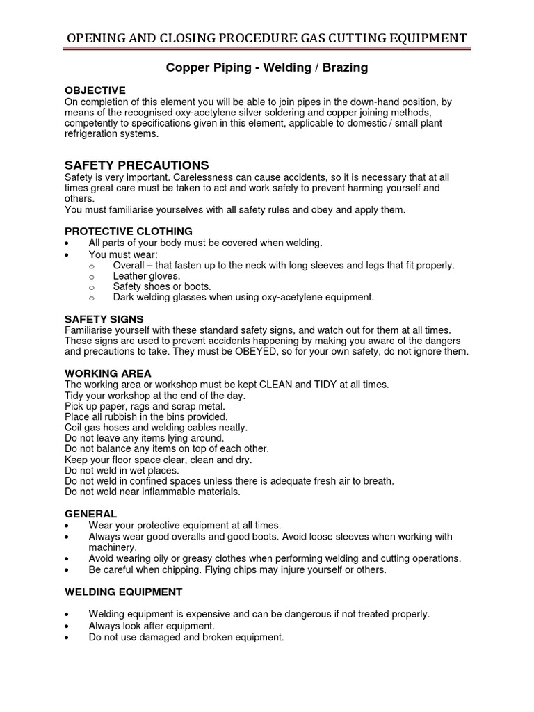 Procedures For Gas Cutting Equipment | PDF | Chemistry | Materials