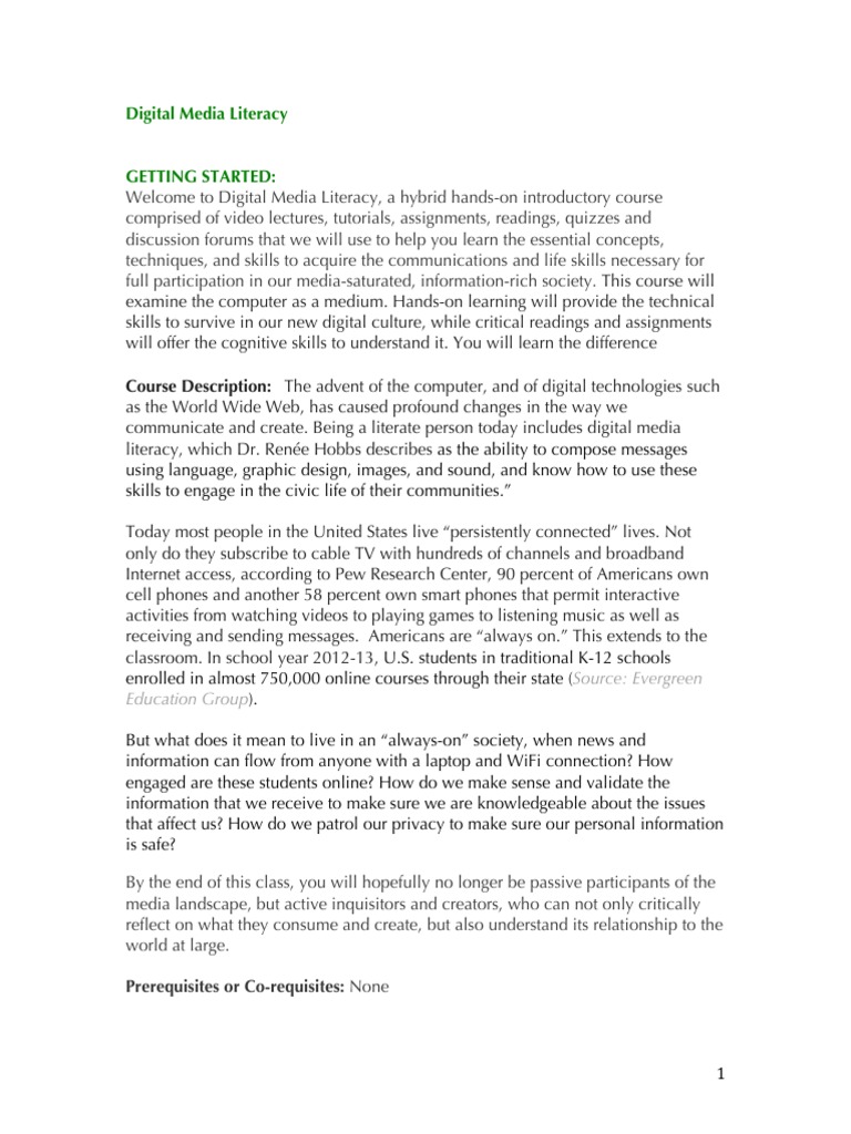 Digital Media Literacy Syllabus - SPRING 2019 | PDF | New Media | News