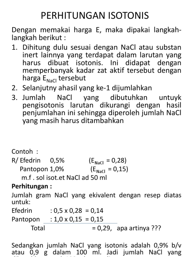 Perhitungan Larutan Isotonis NaCl | PDF | Sains & Matematika