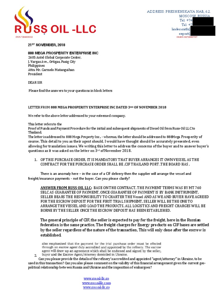 Russ Oil Letter PDF | PDF | Business Law | Government