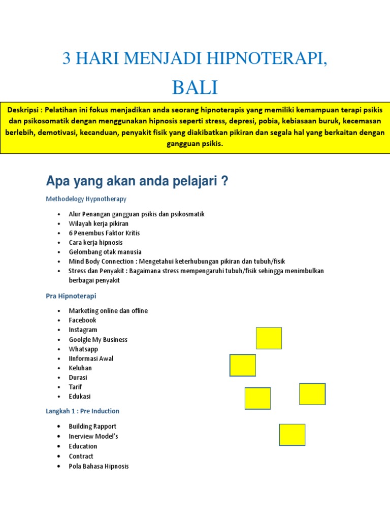 Pelatihan Hipnoterapi di Bali | PDF