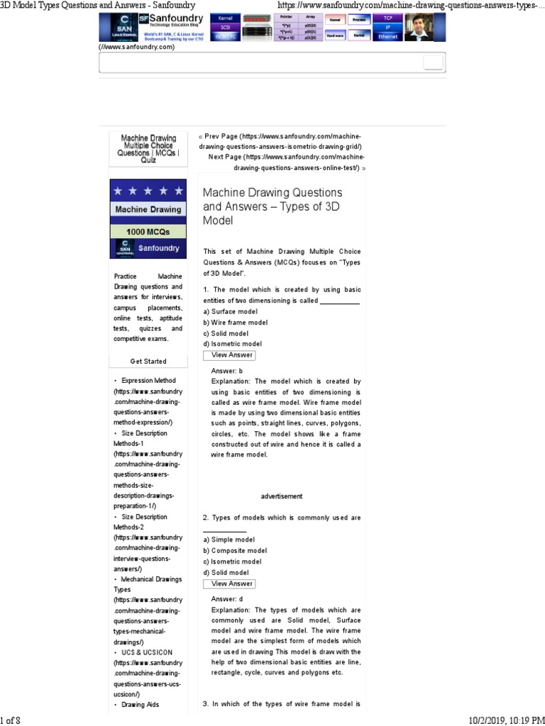 3D Model Types Questions and Answers - Sanfoundry | PDF | 3 D Modeling | 3 D Computer Graphics