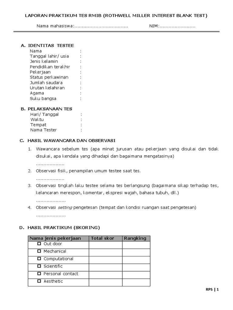 Form Laporan Praktikum Rmib | PDF