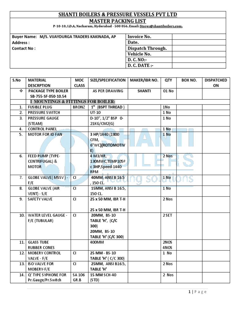 755 MASTER Packing List | PDF | Chemical Engineering | Hydraulics