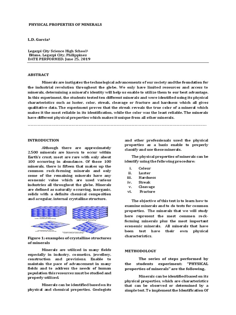 Properties of A Mineral Lab. Report | Download Free PDF | Minerals ...