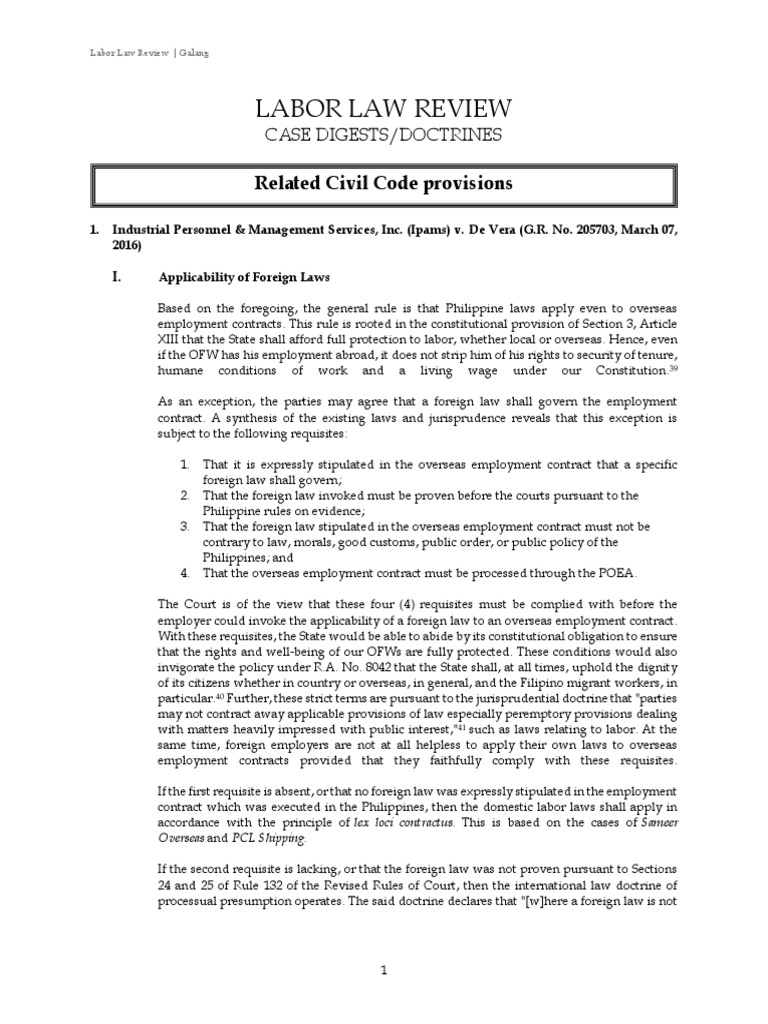 Labor Law Cases - Assigned and Suggested Digests | PDF | Employment ...
