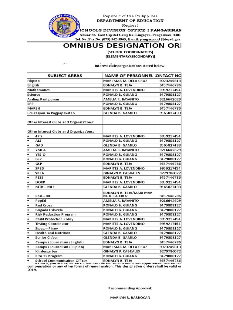 OMNIBUS DESIGNATION ODER - FINALpang1 | PDF | Philippines
