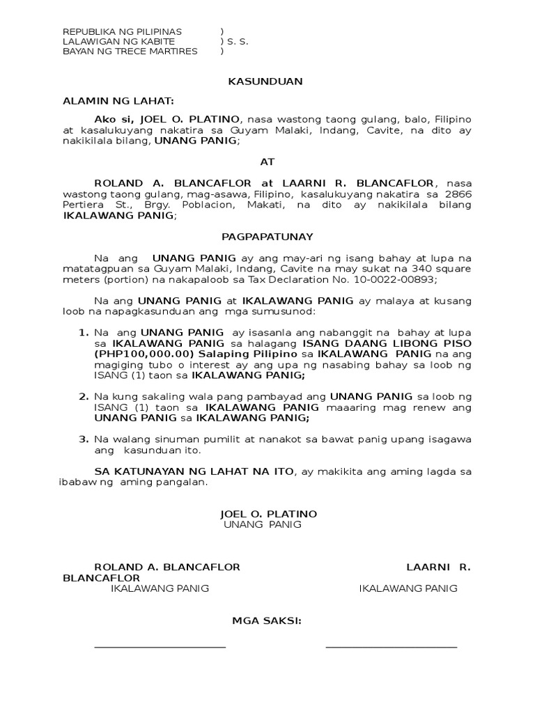 Kasunduan NG Sanlang Tira | PDF